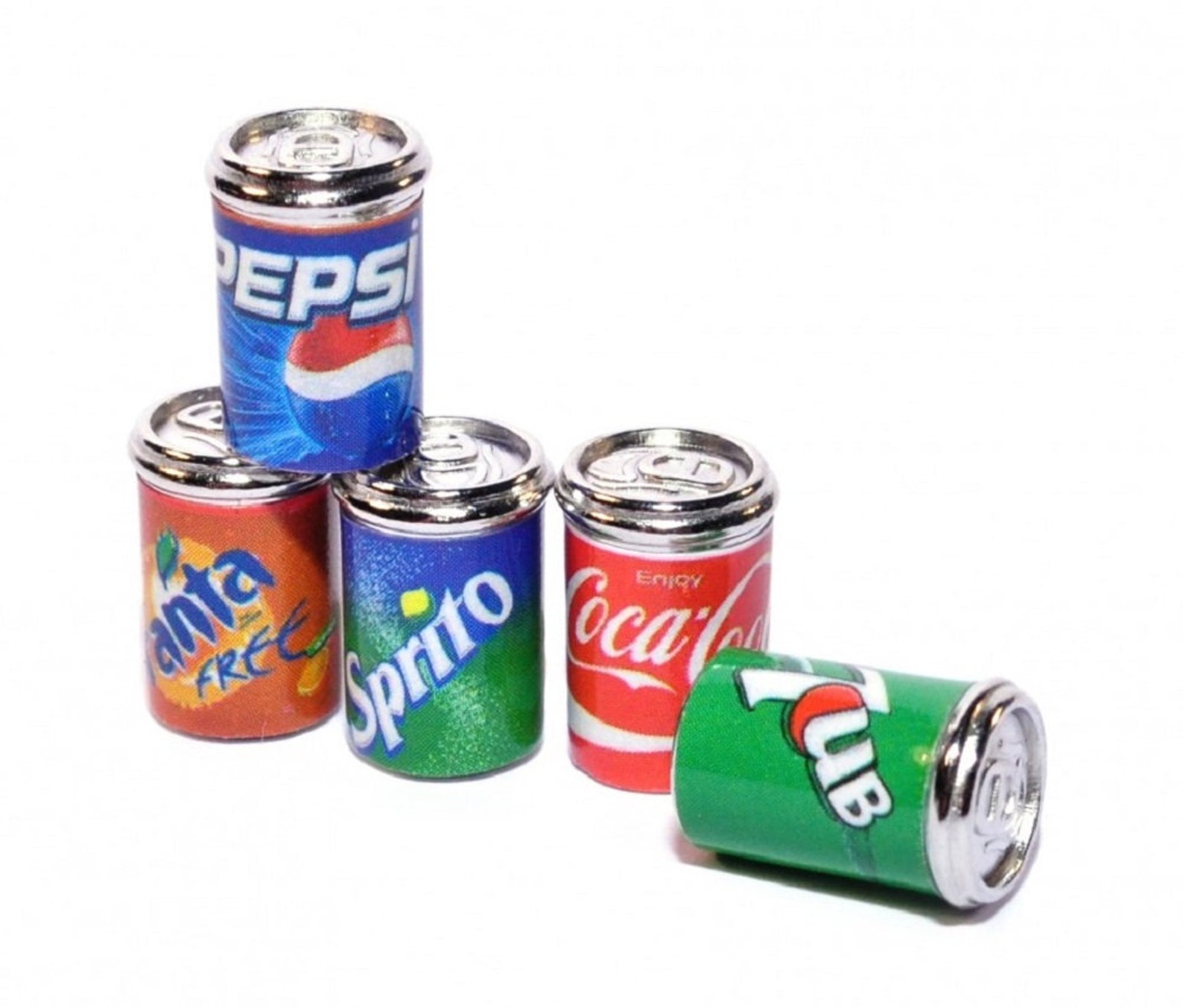 Dolls House 5 Soda Pop Cans Tins Miniature 1:12 Metal Pub Drinks Shop ...