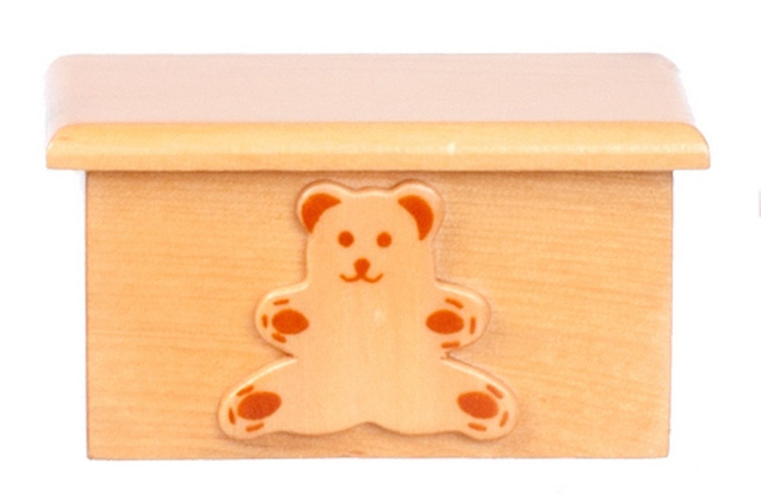 Dolls House Teddy Bear Toy Box Chest Ottoman Light Oak Nursery ...