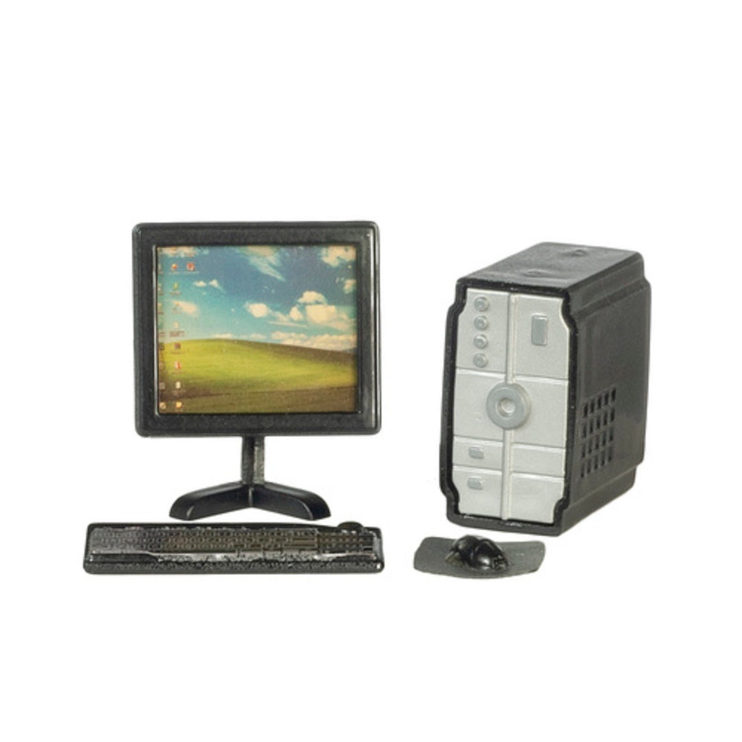 Dolls House Modern Black Computer Tower PC Miniature 1:12 Office Study ...