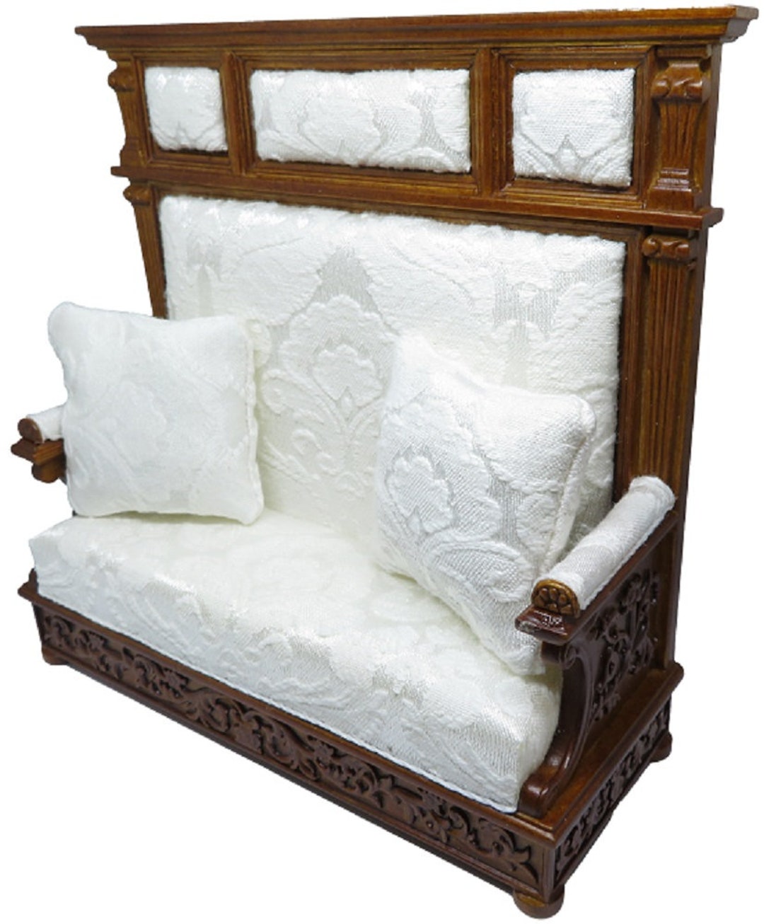 Dolls House White Walnut Jacobean Bench & Pillows JBM Miniature Hall ...