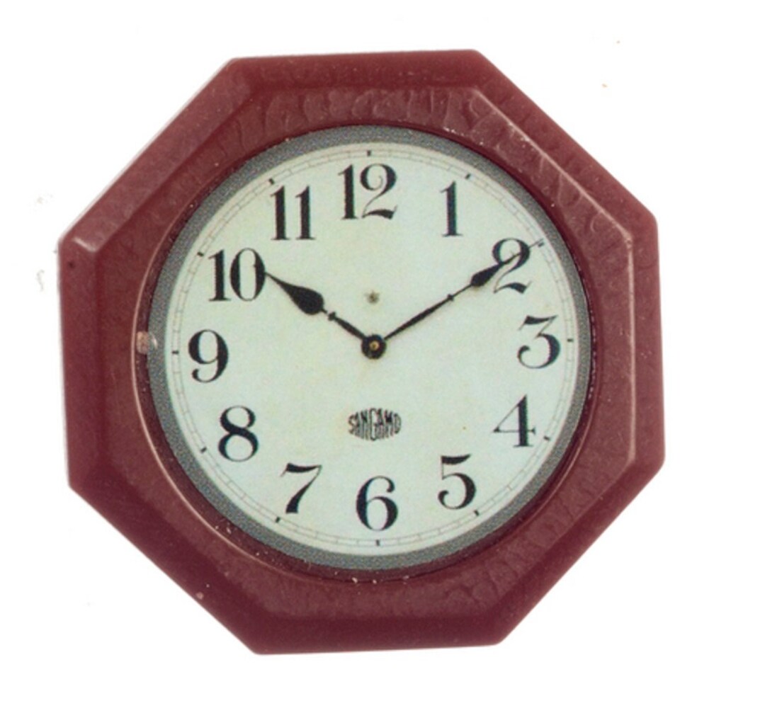 Dolls House Octagon Shaped Wall Clock Miniature Dark Wood 1:12 Scale ...