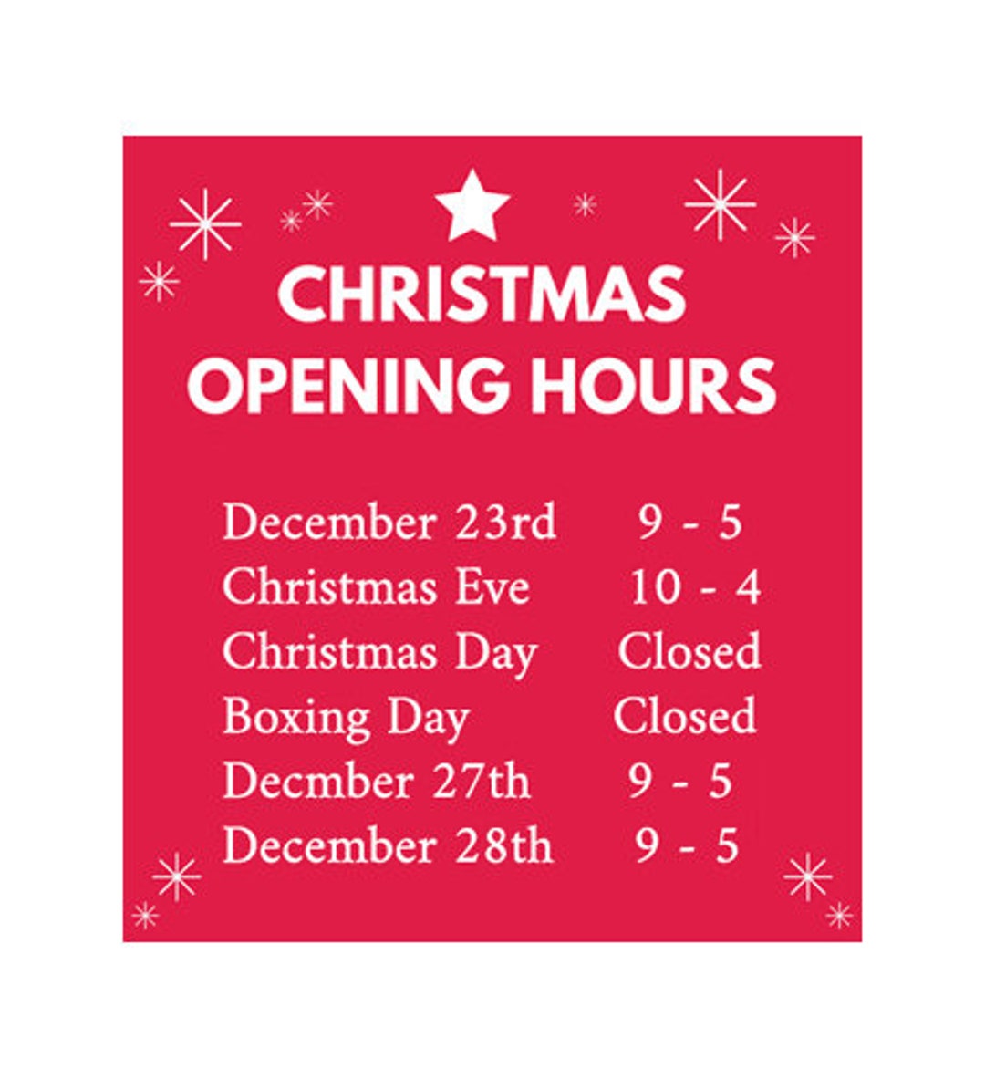 Dolls House Christmas Opening Hours Poster Holiday Festive Shop Store ...