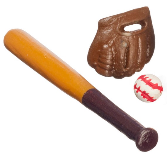 Dolls House Baseball Bat Glove & Ball Miniature Games - Etsy