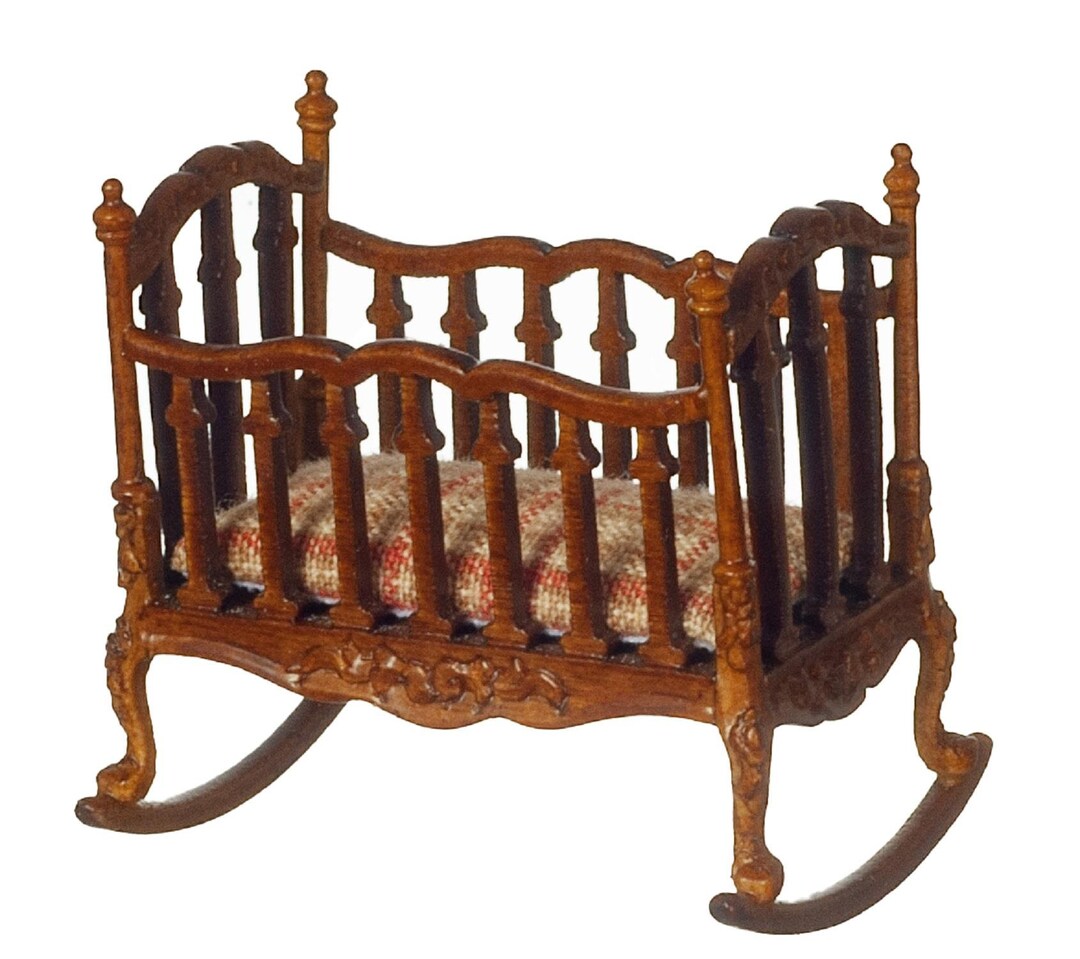 Dolls House Victorian Rocking Cradle Walnut 1:24 Half Inch JBM Nursery ...