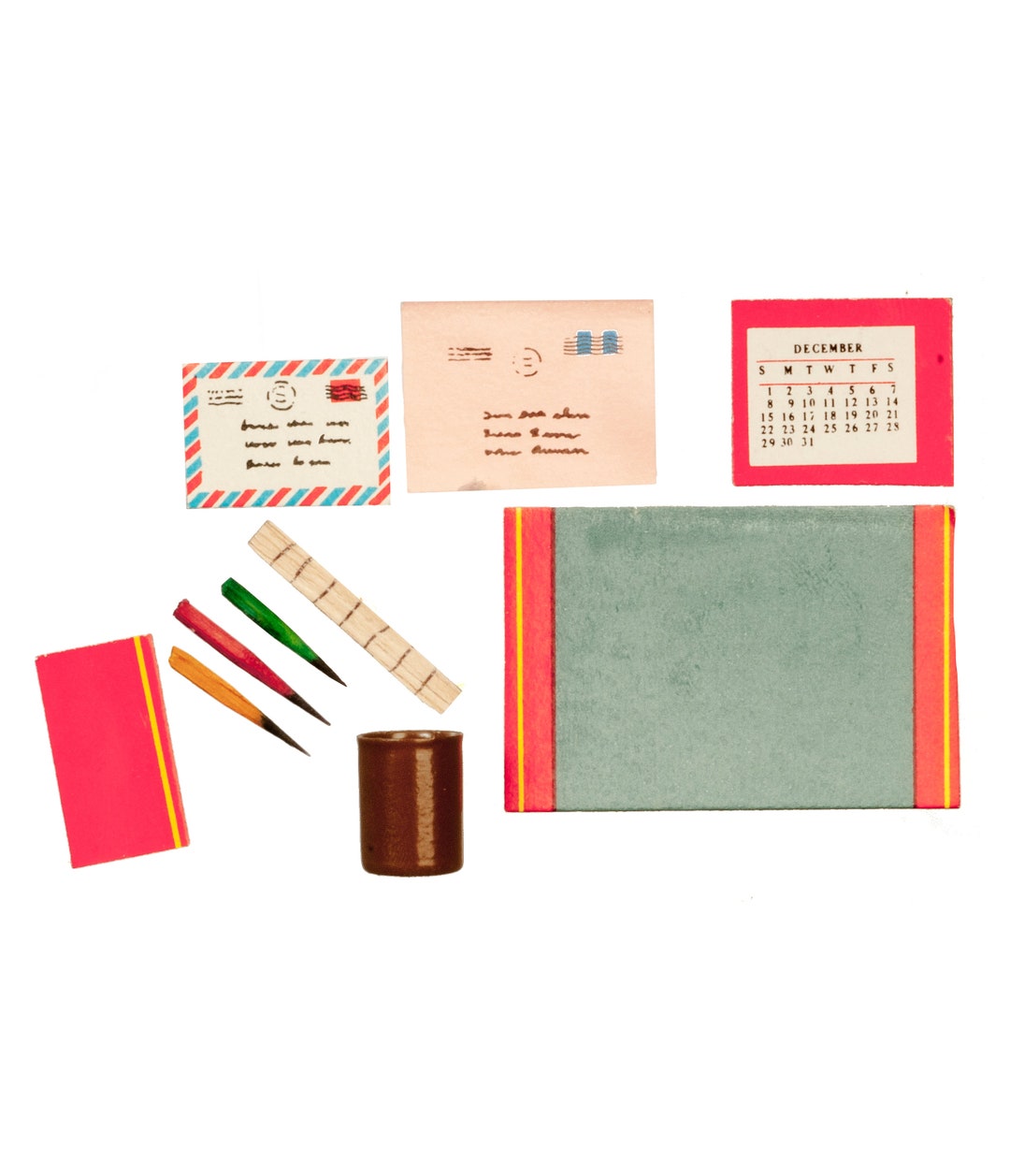 Dolls House Desk Writing Set Miniature Modern Office School Study ...