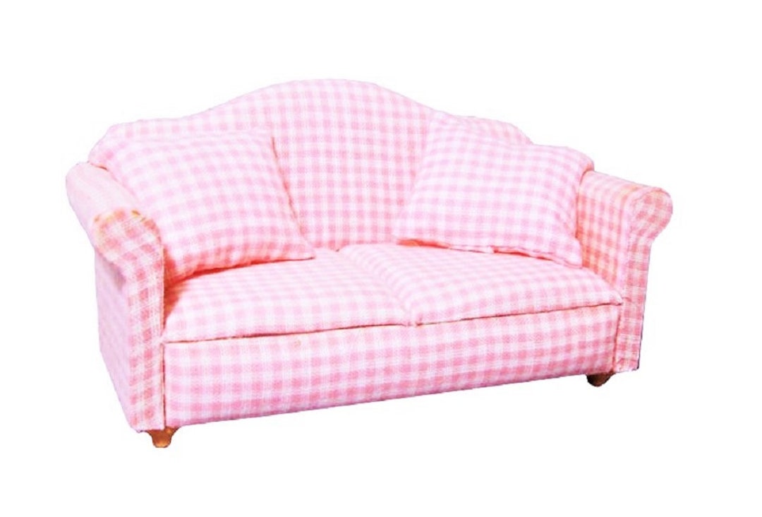 Dolls House Baby Pink Gingham Check Sofa Miniature Modern Living Room ...