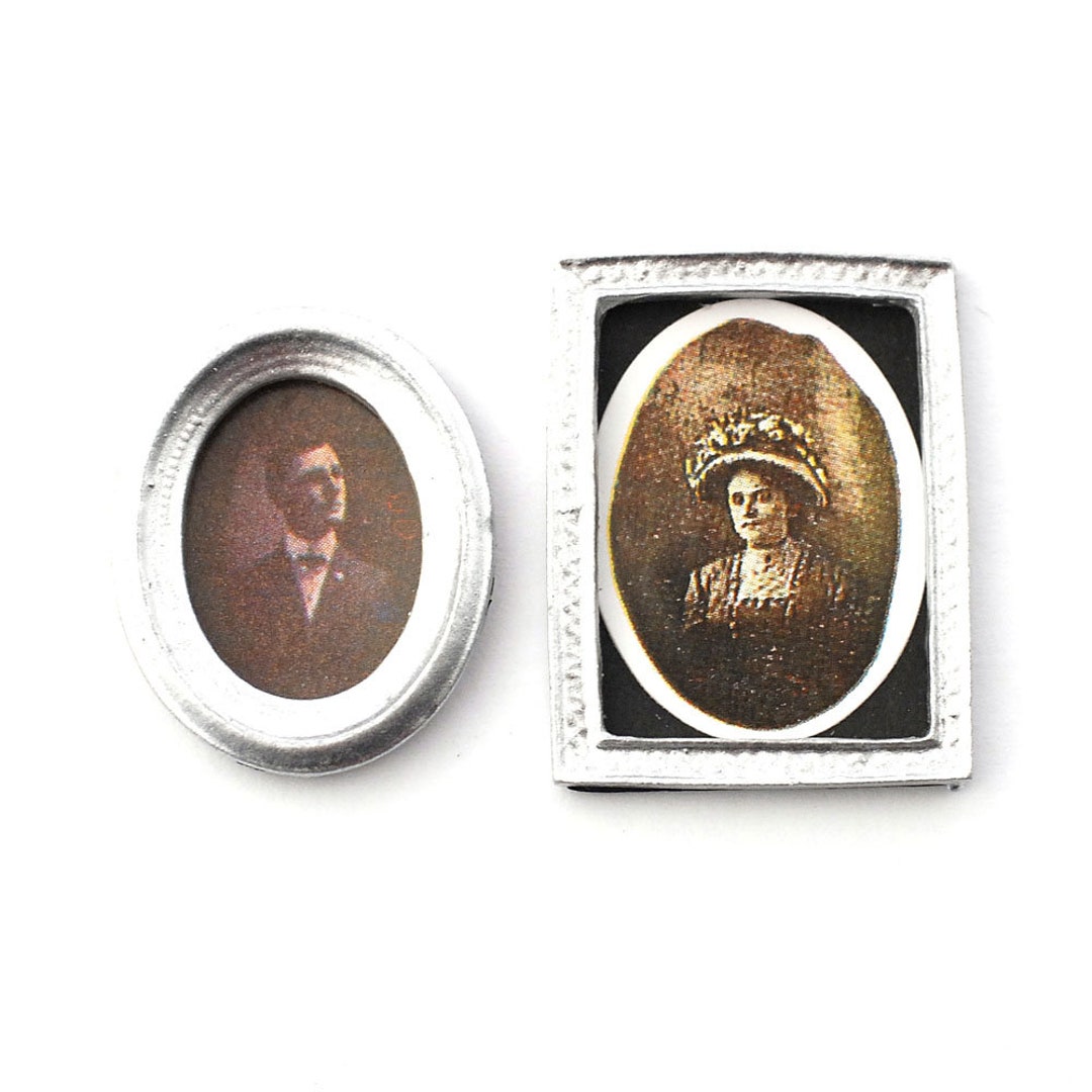 Dolls House 2 Victorian Portrait Pictures Paintings in Miniature Silver ...