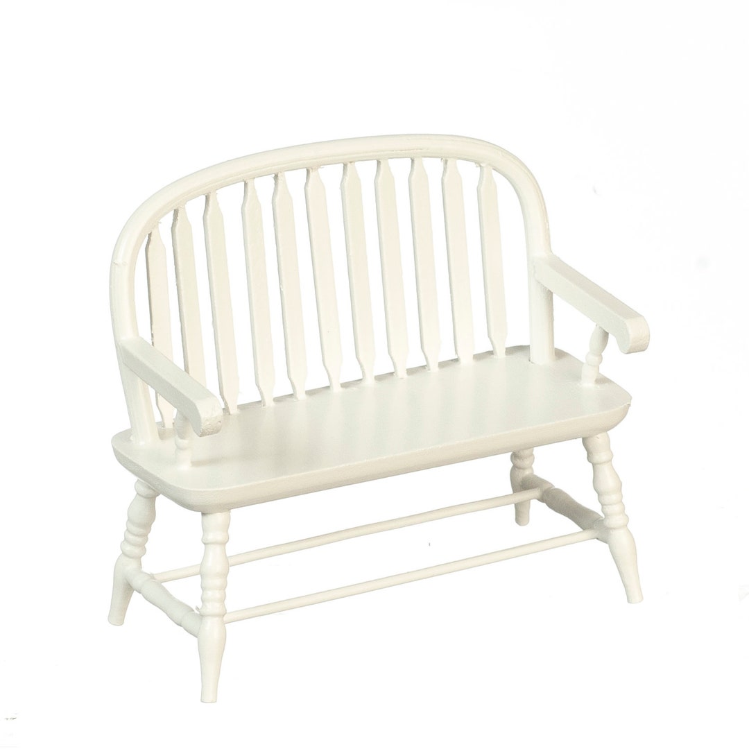 Dolls House White Wooden Colonial Windsor Bench Miniature 1:12 Scale ...