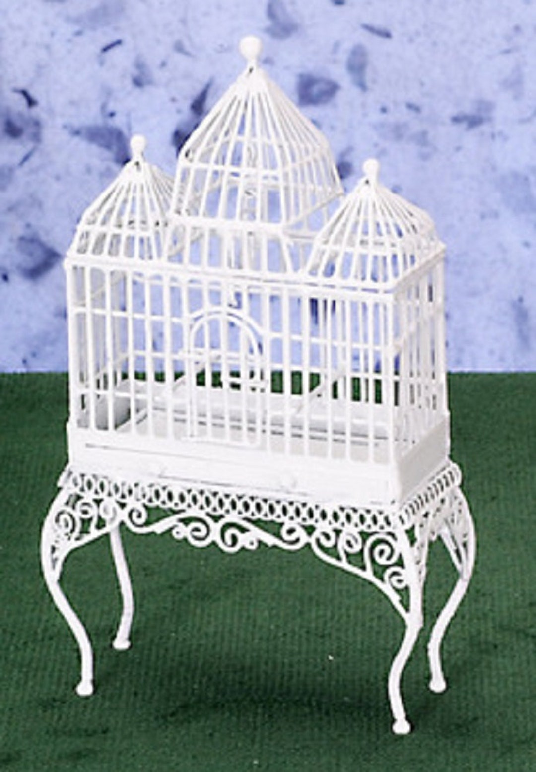 Dolls House White Turret Bird Cage Miniature Pet Accessory Wrought Iron ...