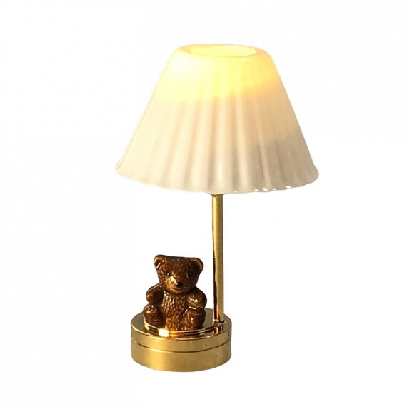 Dolls House Teddy Bear Nursery Table Lamp White Shade Brass - Etsy