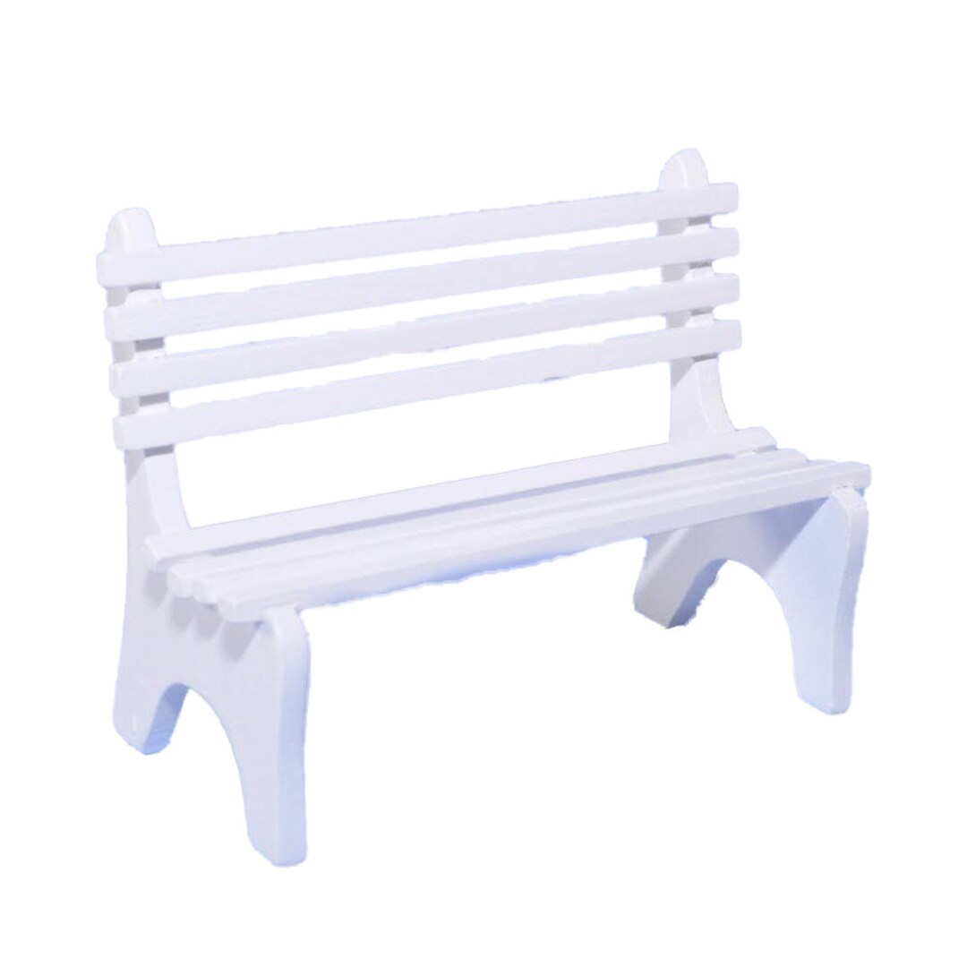 Dolls House White Wooden Slat Garden Seat Bench Miniature Outdoor Park ...