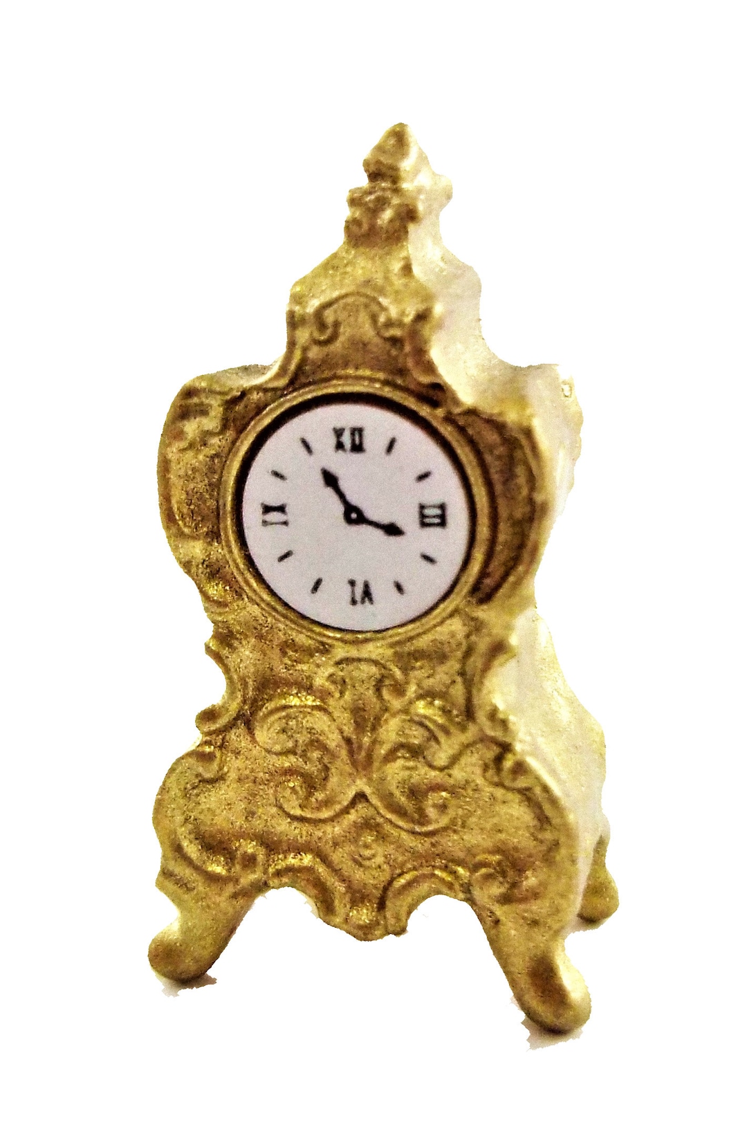Dolls House Gold Mantle Clock 1:12 Scale Miniature Fireplace Accessory ...