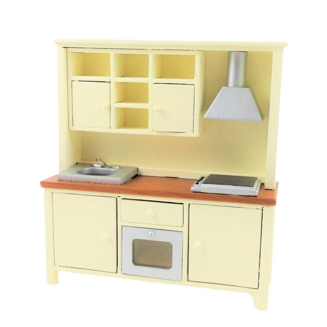 Dolls House Complete Modern Kitchen Unit With Sink Oven & Hob Cream ...
