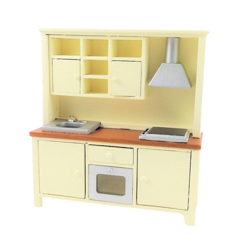 Dolls House Complete Modern Kitchen Unit With Sink Oven & Hob Cream ...