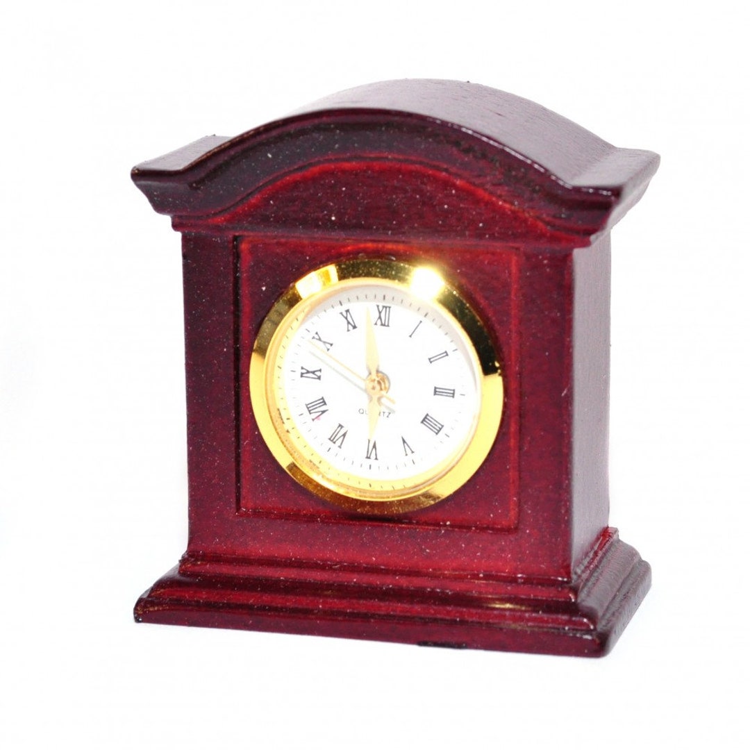 Dolls House Working Mantle Clock Mahogany Wood Miniature Living Room ...