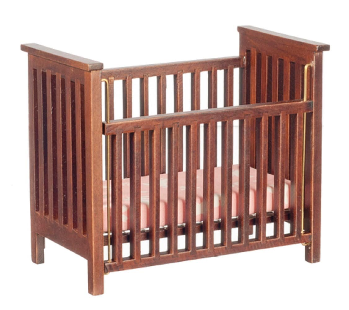 Dolls House Walnut Slatted Cot Crib Miniature 1:12 Nursery Baby ...