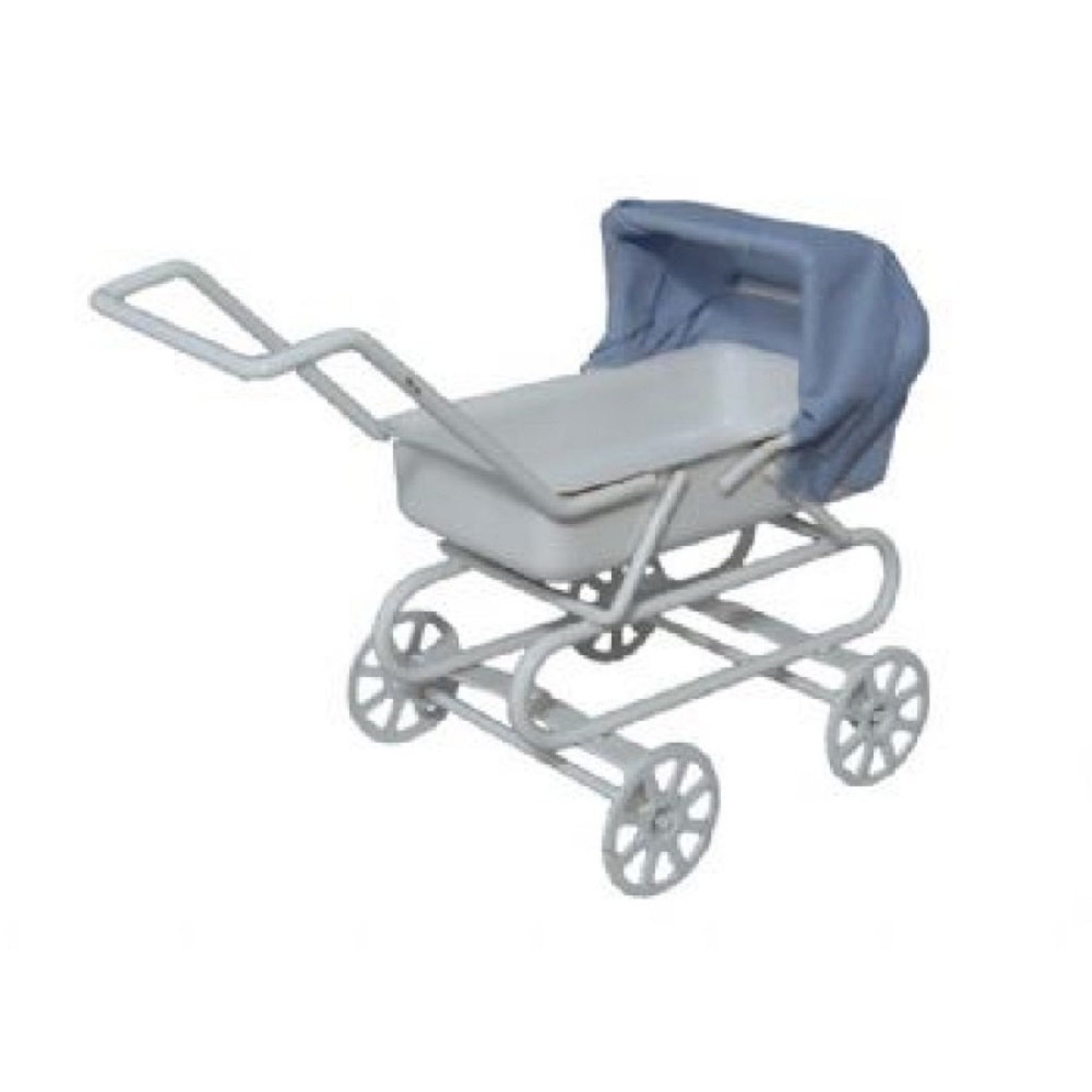Dolls House White Baby Pram Blue Hood 1:12 Boys Miniature Nursery ...