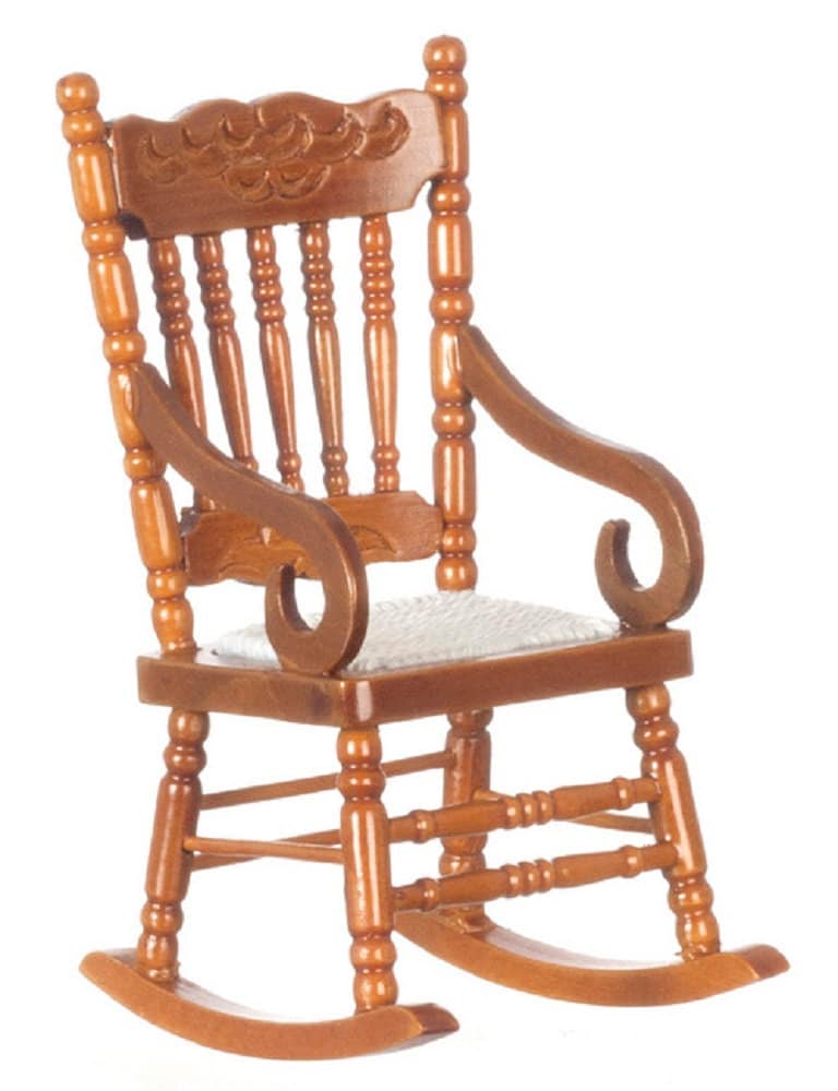 Dolls House Rocking Chair With Woven Seat Walnut Rocker Miniature ...