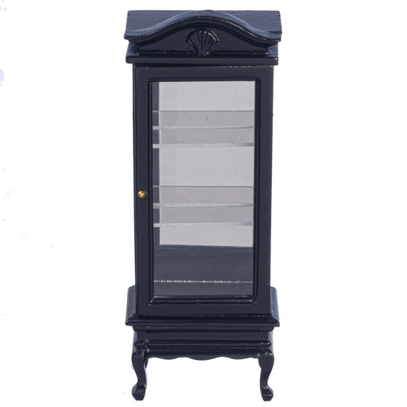 Dolls House China Display Cabinet Black Mirror Back Miniature 1 12 Furniture