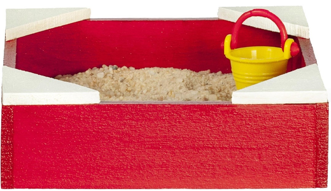 Dolls House Red Sand Pit Sandbox With Bucket Miniature Garden Accessory ...