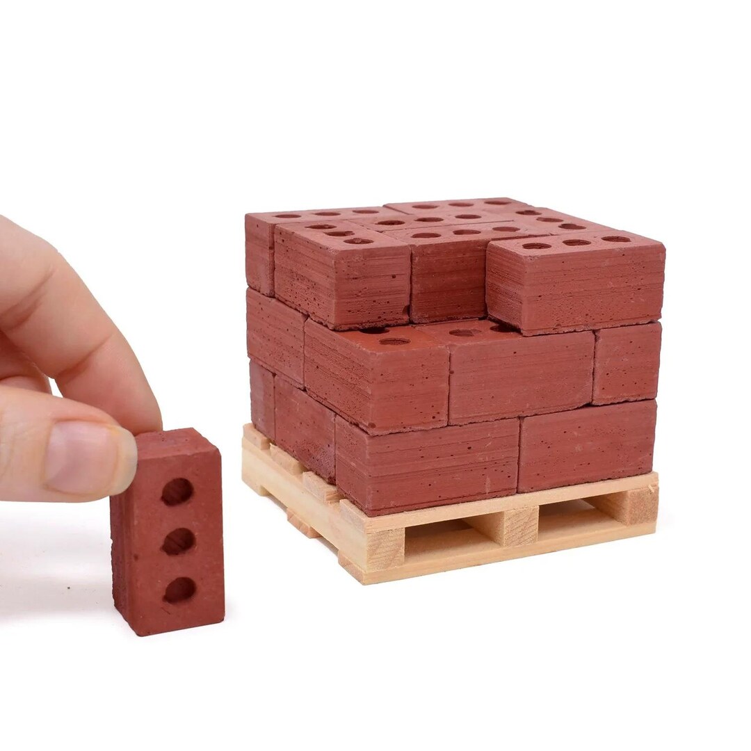 Dolls House Red Bricks on Pine Pallet Real Concrete 1:6 Scale Building ...