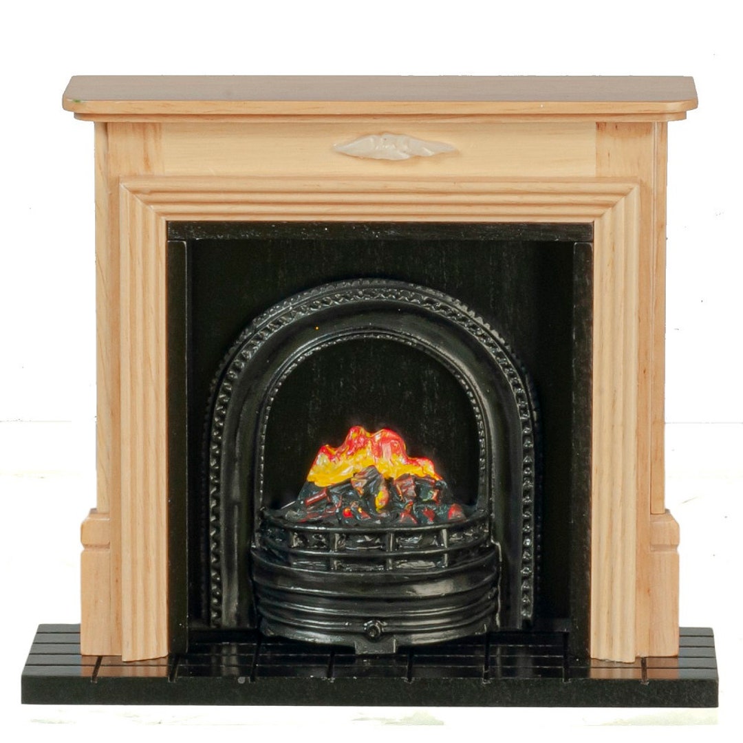 Dolls House Oak Fireplace With Fire in Black Grate Miniature Furniture ...