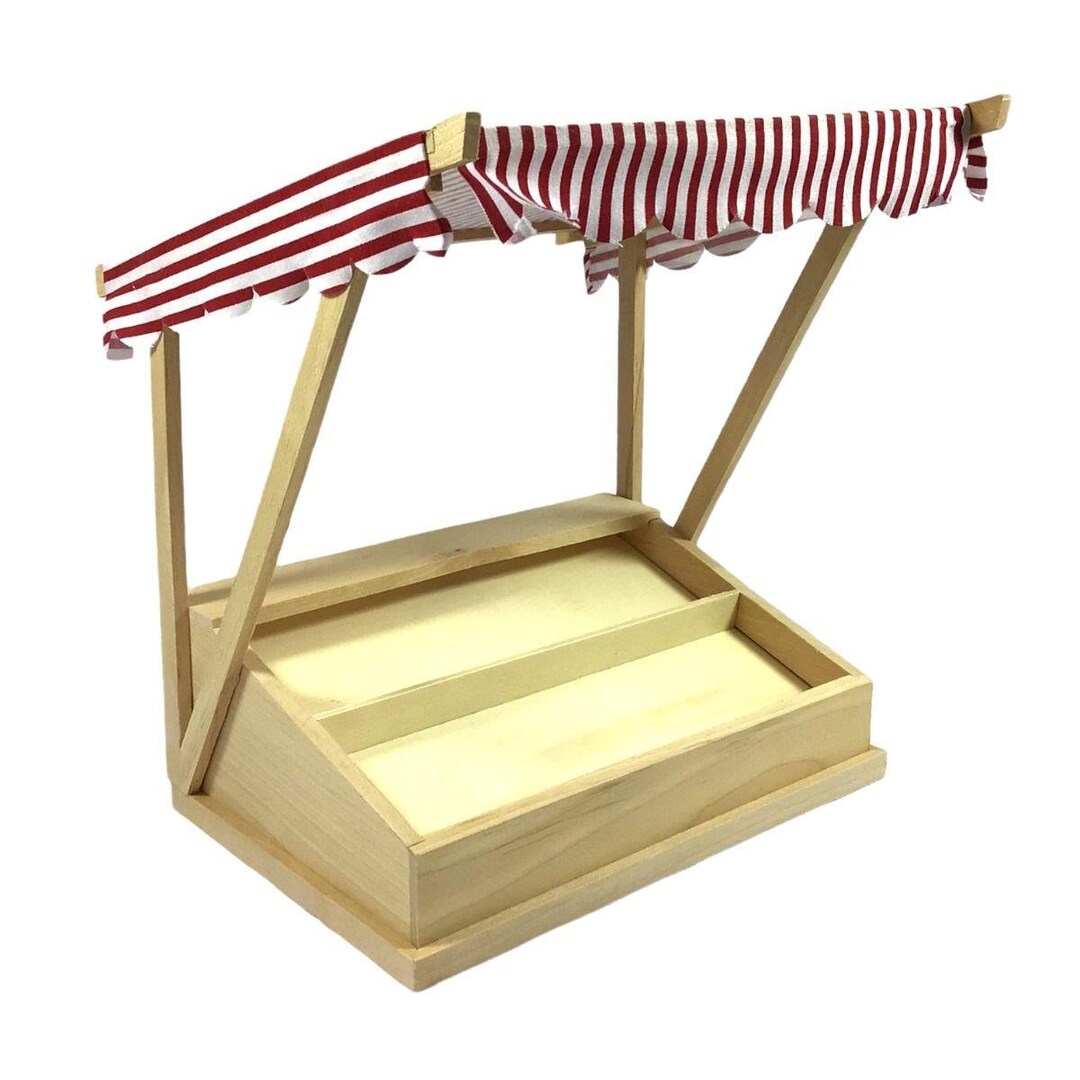 Dolls House Market Stall Red Stripe Canopy Booth Stand Christmas Street ...