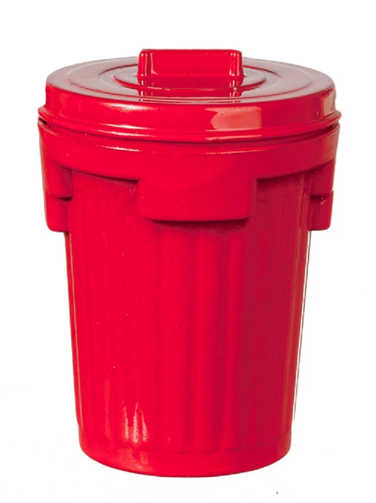 Dolls House Red Metal Dustbin Bin Trash Garbage Can Garage Garden ...