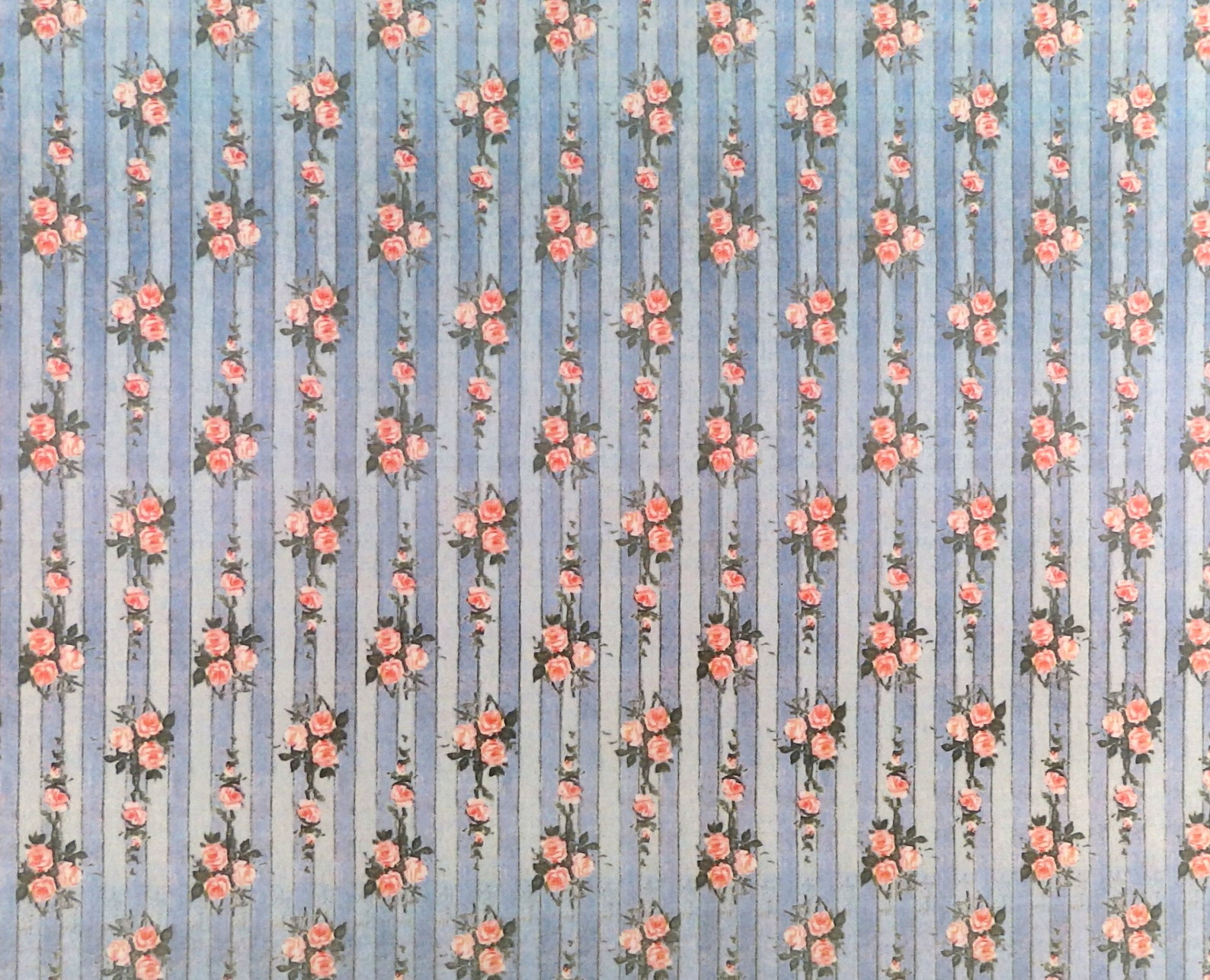 Dolls House Miniature Print 1:12 Pink Rose on Blue Stripe Wallpaper - Etsy