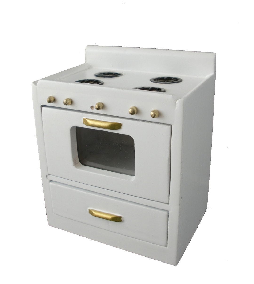 Dolls House White Modern Cooker Stove Unit Miniature Wooden Kitchen ...