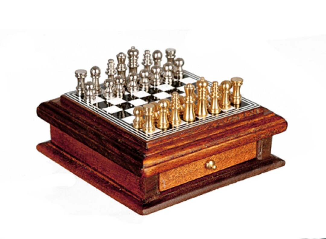 Dolls House Chess Set With Wooden Storage Drawer Miniature Study - Etsy