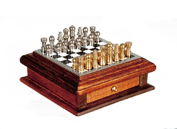 Dolls House Chess Set With Wooden Storage Drawer Miniature | Etsy