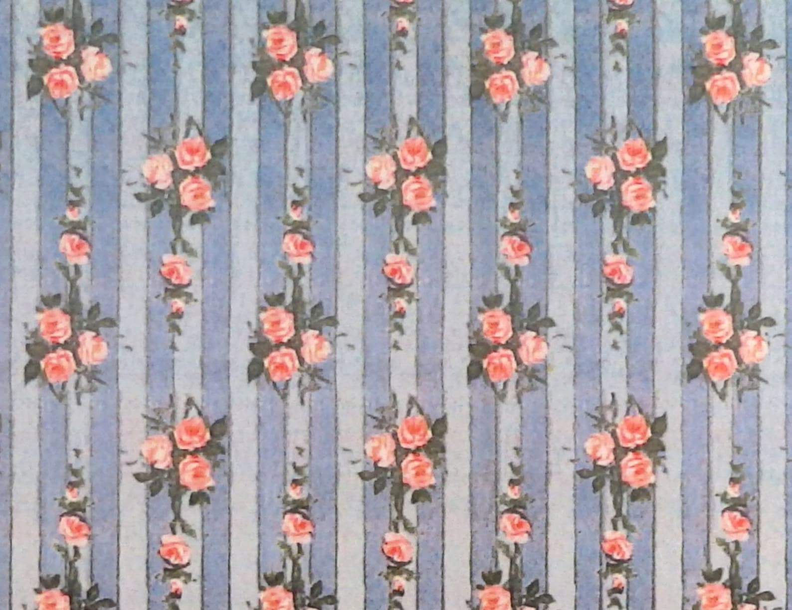Dolls House Miniature Print 1:12 Pink Rose on Blue Stripe Wallpaper - Etsy