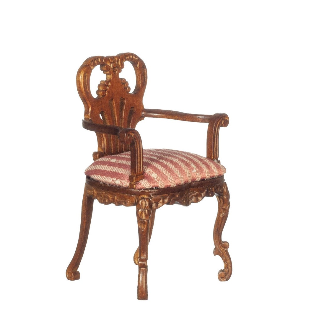 Dolls House Belter Carver Chair Regency Pink & Walnut JBM Dining Room ...