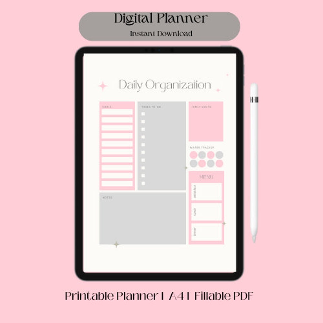 Pink and Grey Digital Organizer Planner, Daily Food Diary, to Do List ...