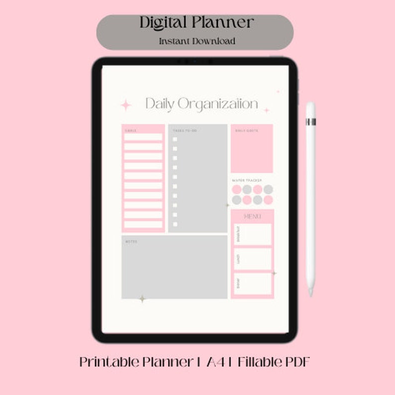 Pink and Grey Digital Organizer Planner, Daily Food Diary, to Do List ...