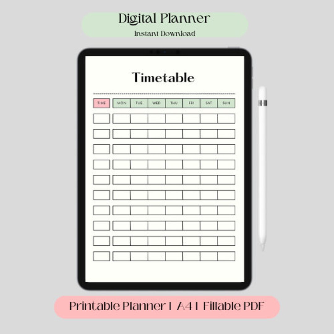 Timetable Weekly Planner, School, Study, Work Planner, Printable A4 ...