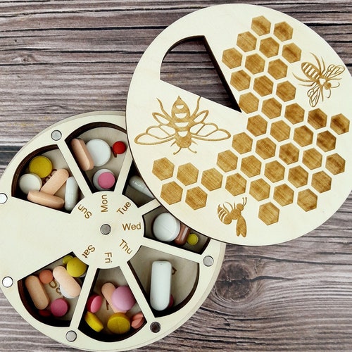 Wooden 7 Day Pill Box Tree of Life Vitamin Organizer Cute | Etsy
