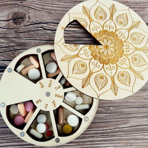 Wooden 7 Day Pill Box Tree of Life Vitamin Organizer Cute | Etsy