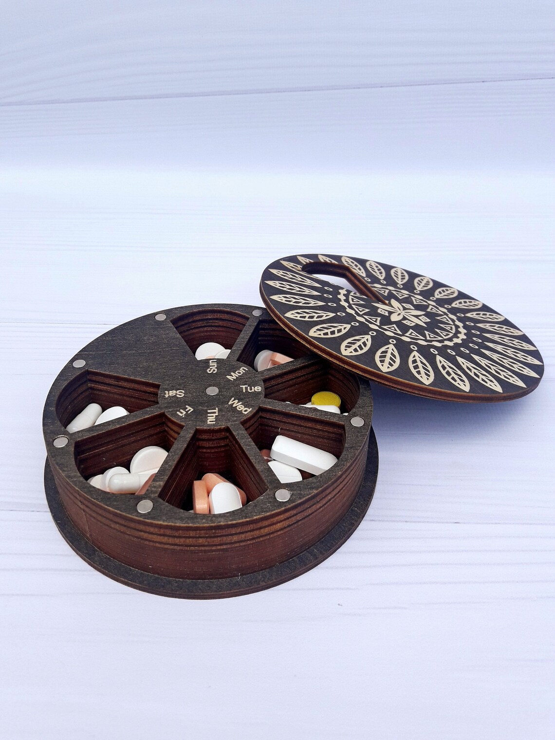 Large Pill Box 7 Day Pill Organizer Wood Pill Case for Large - Etsy