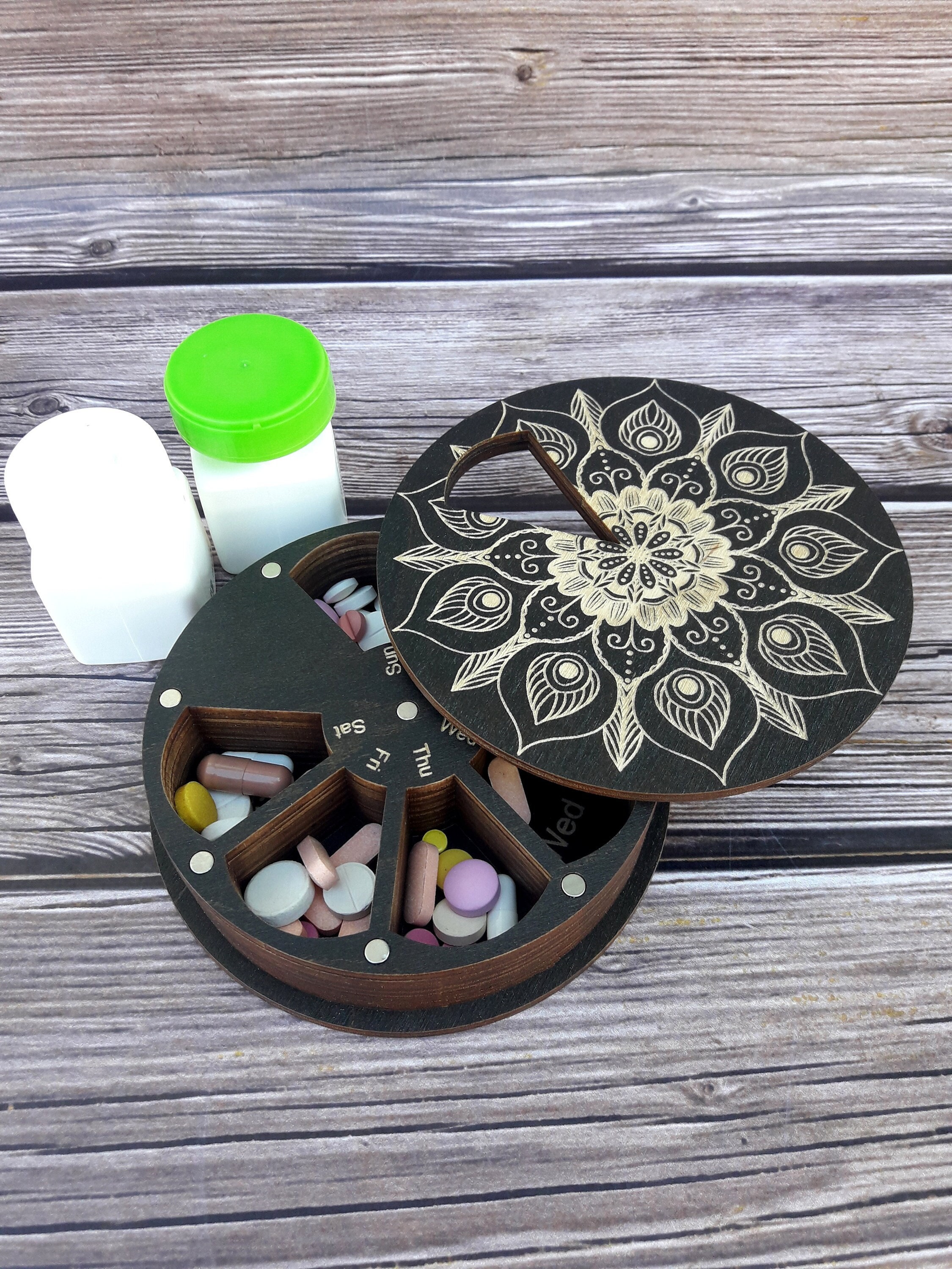Large Pill Box 7 Day Wooden Pill Organizer Weekly Pill Case - Etsy