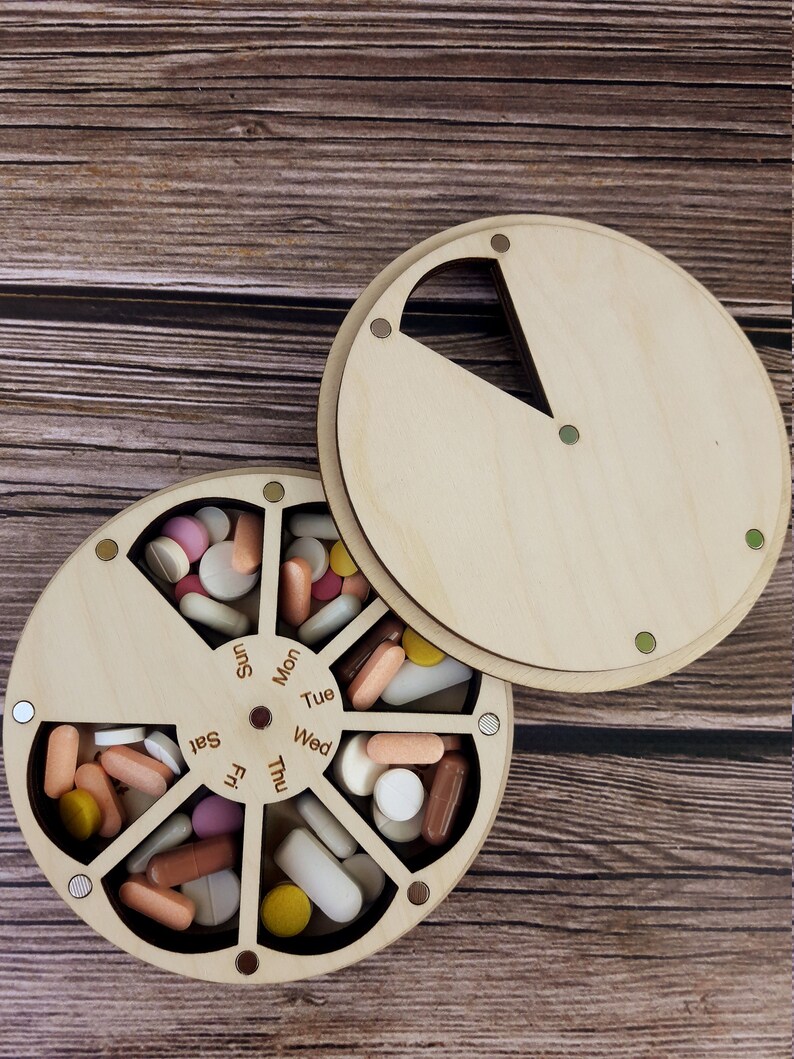 Decorative Pill Box 7 Day Floral Pill Case Wooden 7 Day Pill - Etsy