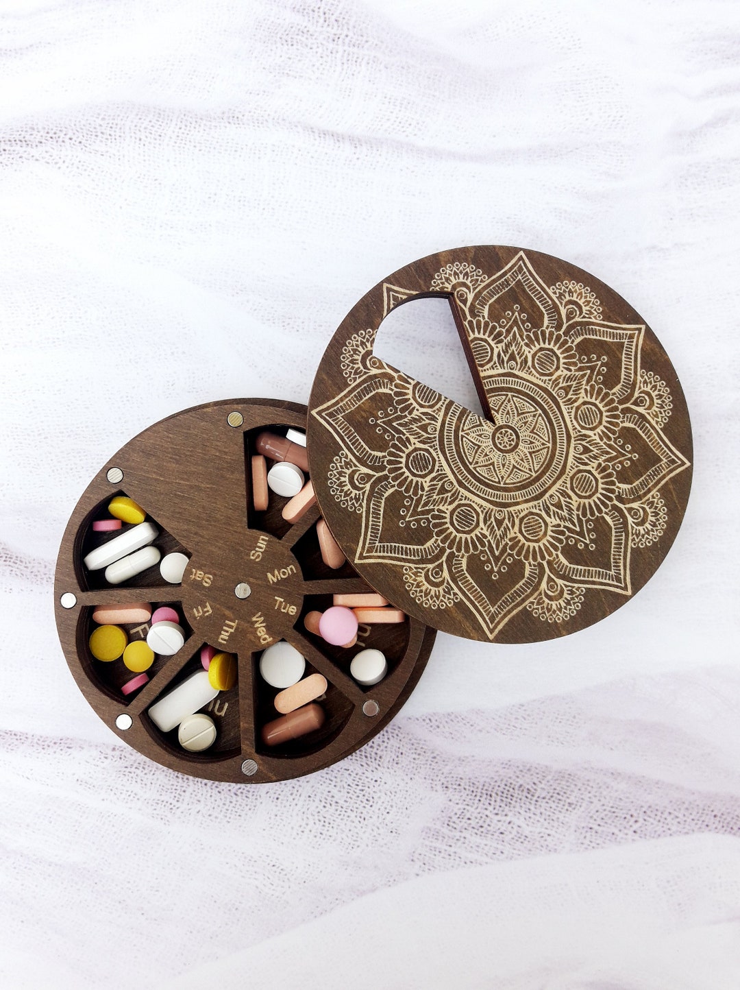 Buy Wooden 7 Day Pill Box, Weekly Pill Case, Medicine Organizer ...