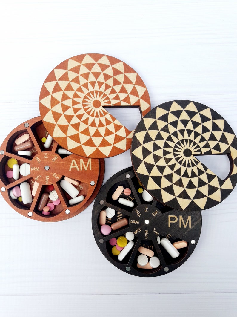 Wooden AM & PM Pill Boxes 7 Day Set of 2 7 Day Pill - Etsy