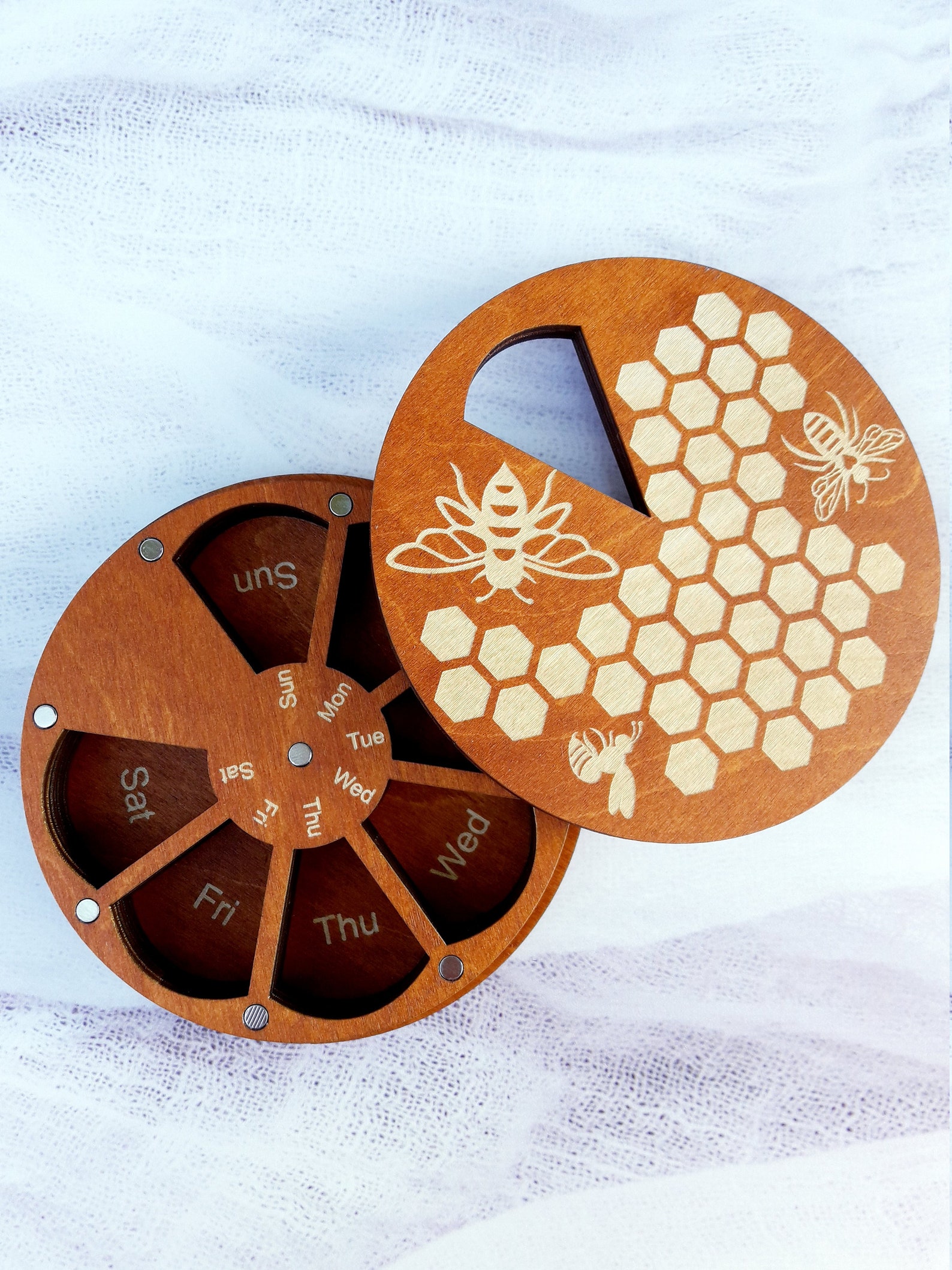 Decorative Pill Box 7 Day Pill Box Bees Cute Pill Case Wooden - Etsy