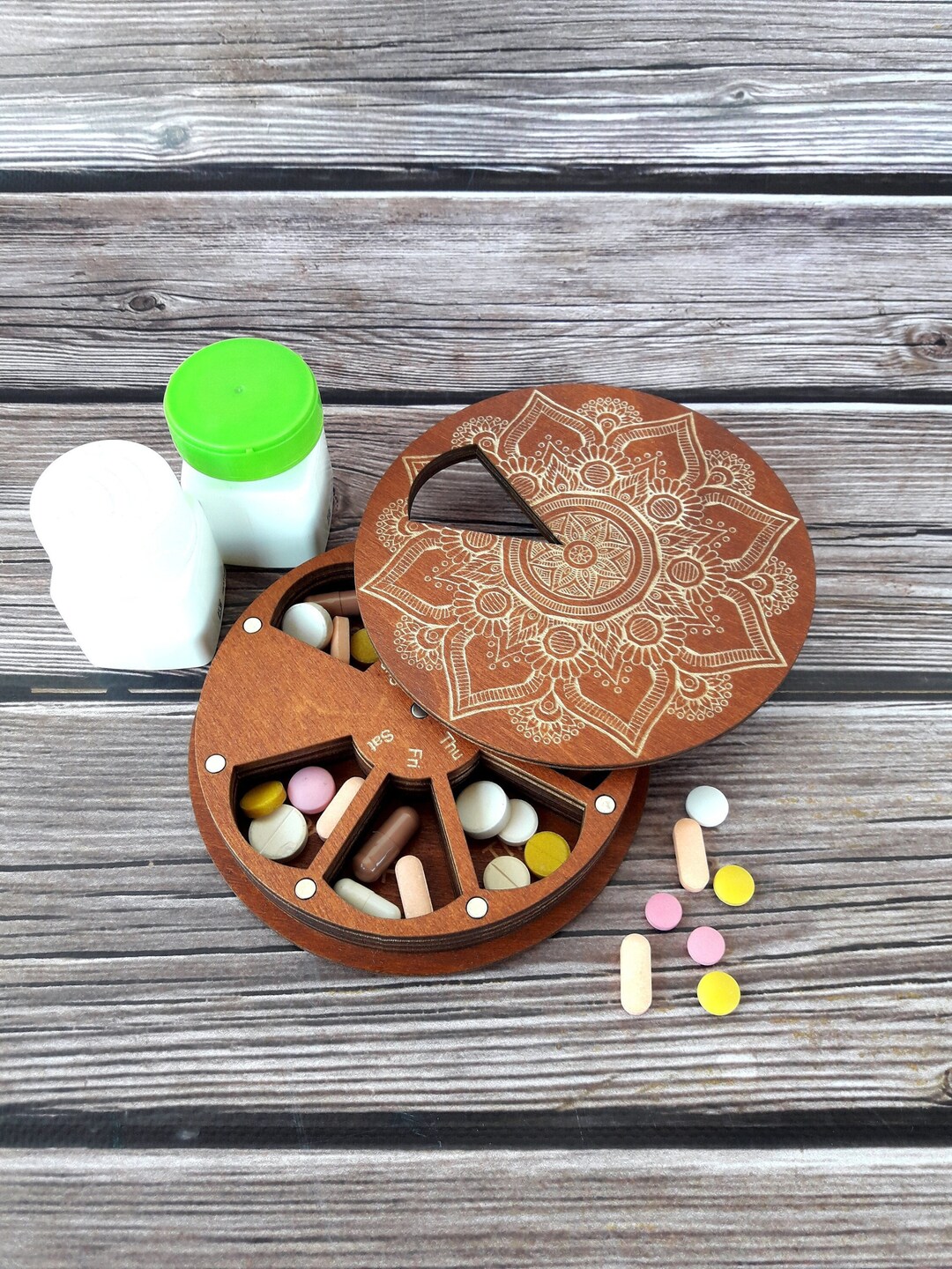Wooden Pill Box 7 Day, Cute Pill Case, Pill Organizer 7 Day, Weekly ...