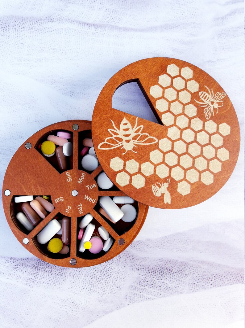 Decorative Pill Box 7 Day Pill Box Bees Cute Pill Case Wooden | Etsy