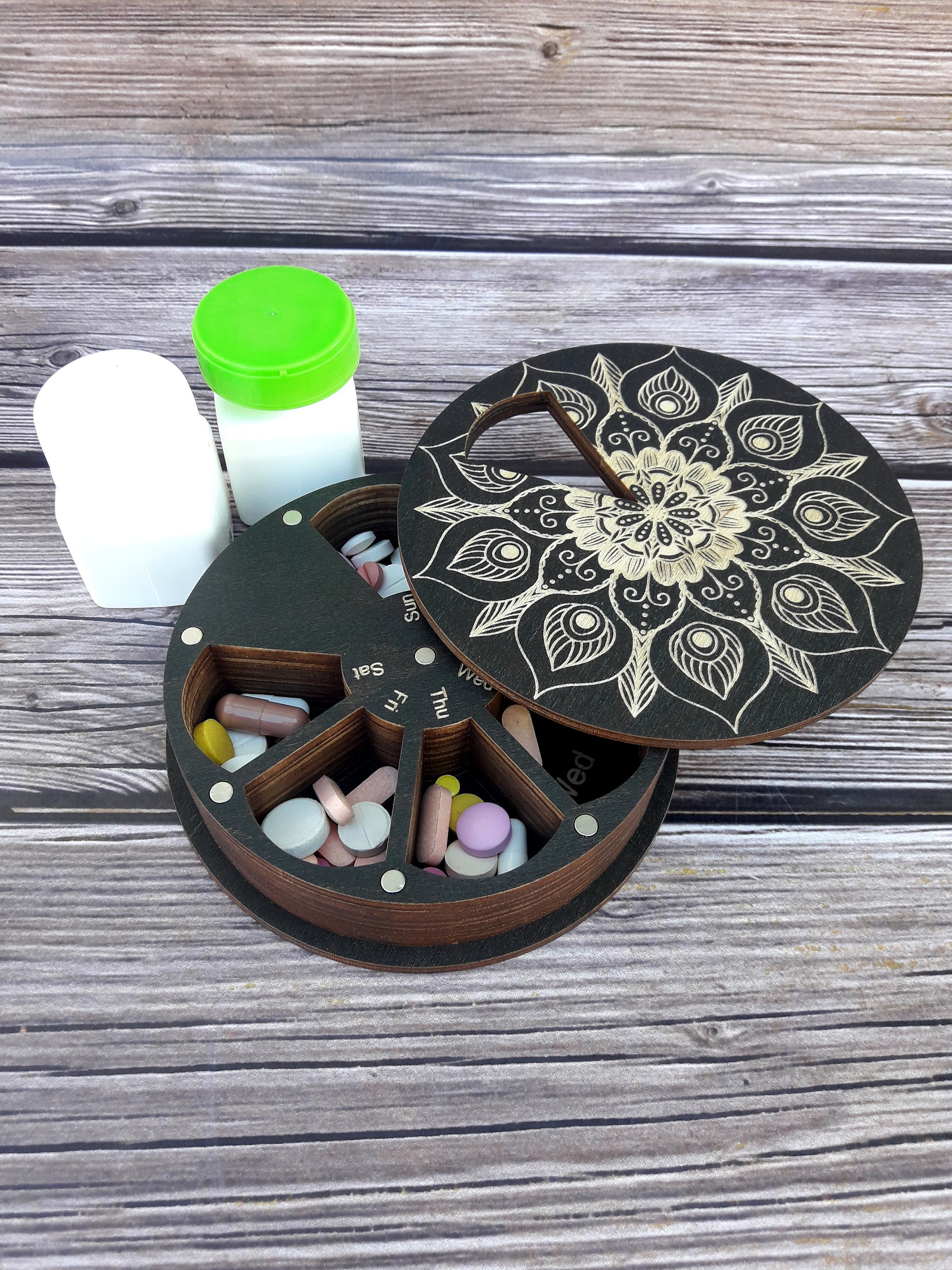 Large Pill Box 7 Day Wooden Pill Organizer Weekly Pill Case - Etsy