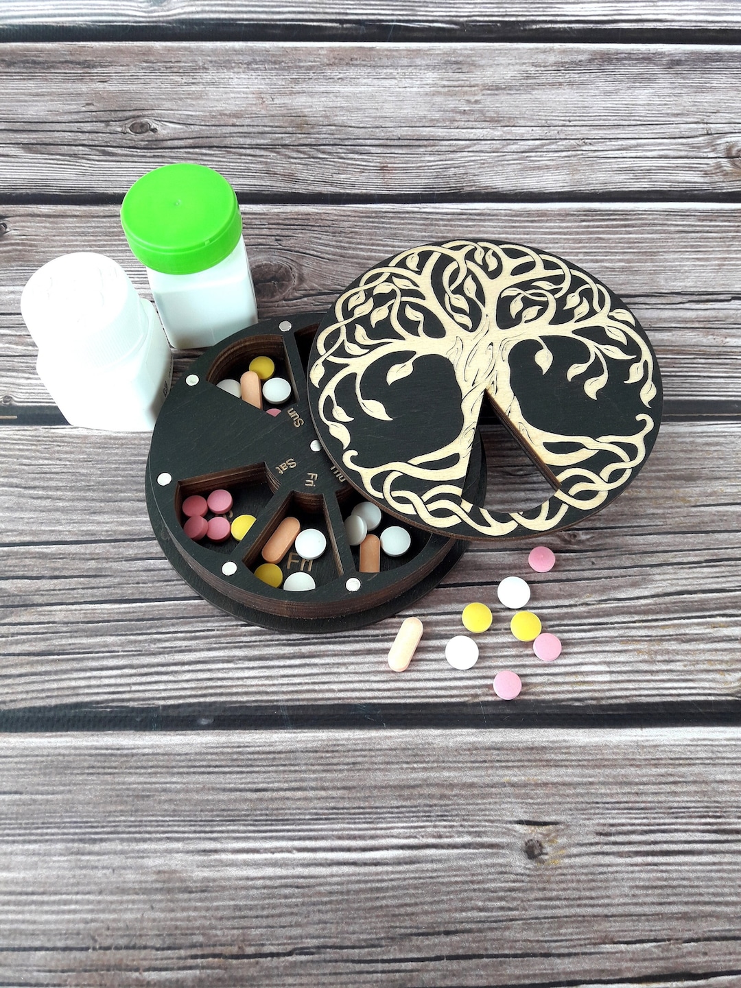 Wooden 7 Day Pill Box Tree of Life Pill Organizer Cute Pill - Etsy