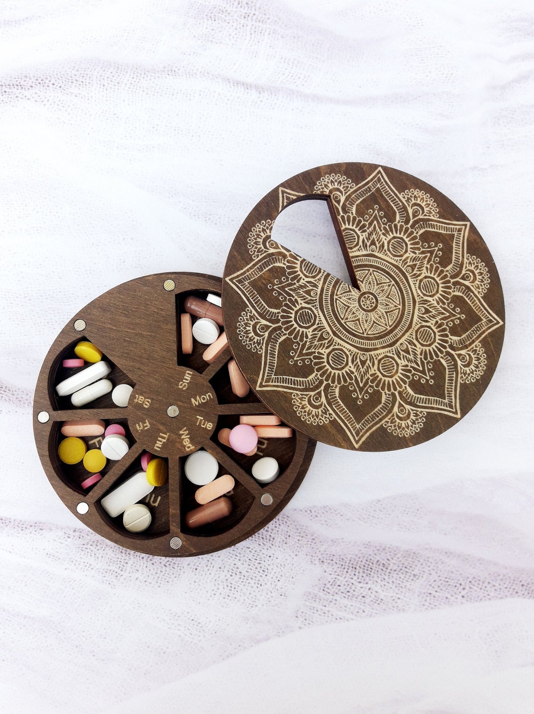 Wooden 7 Day Pill Box Pill Organizer 7 Day Cute Pill Box Wood - Etsy